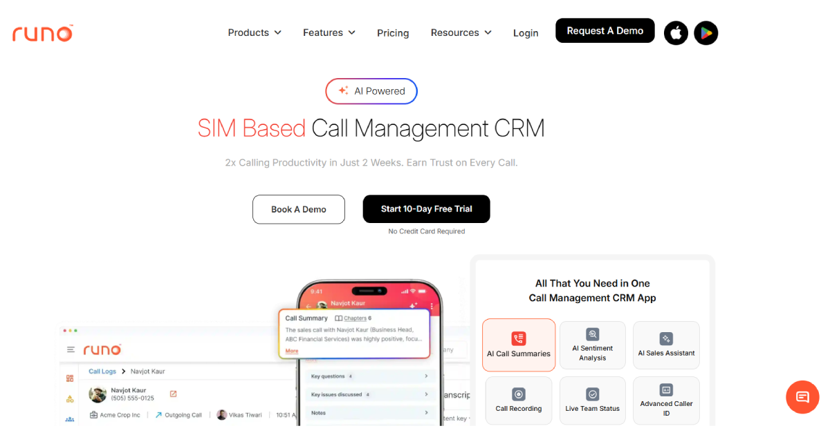 Runo – World’s First AI-Powered SIM-Based Call CRM